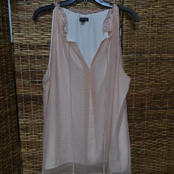 Max Edition | Tops | Max Edition Pink White Check Sheer Lined Tie Neck ...